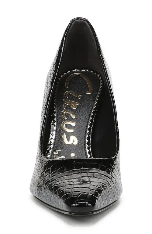 CIRCUS NY BY SAM EDELMAN Solenne Croc Embossed Pointed Toe High Heel Pumps - Black/black