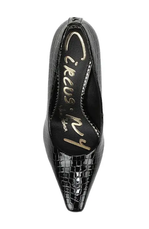 CIRCUS NY BY SAM EDELMAN Solenne Croc Embossed Pointed Toe High Heel Pumps - Black/black