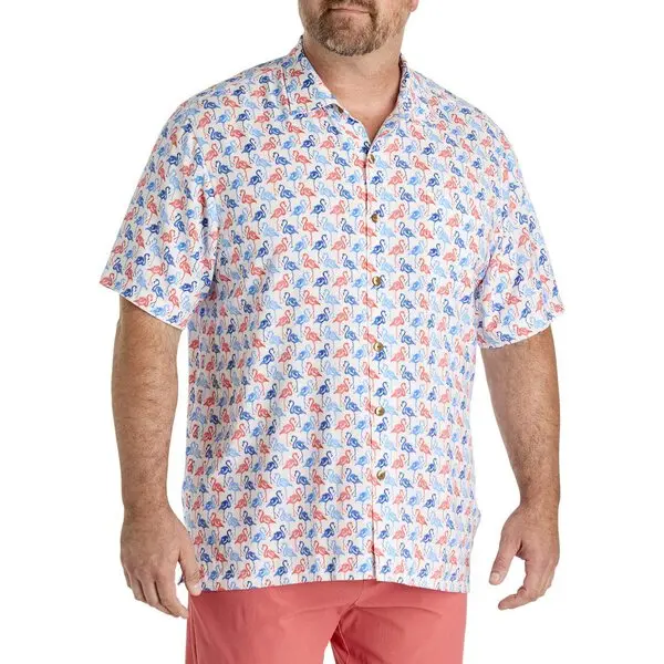 Tommy Bahama Big & Tall Veracruz Cay Flamingo Mingle Sport Shirt - White