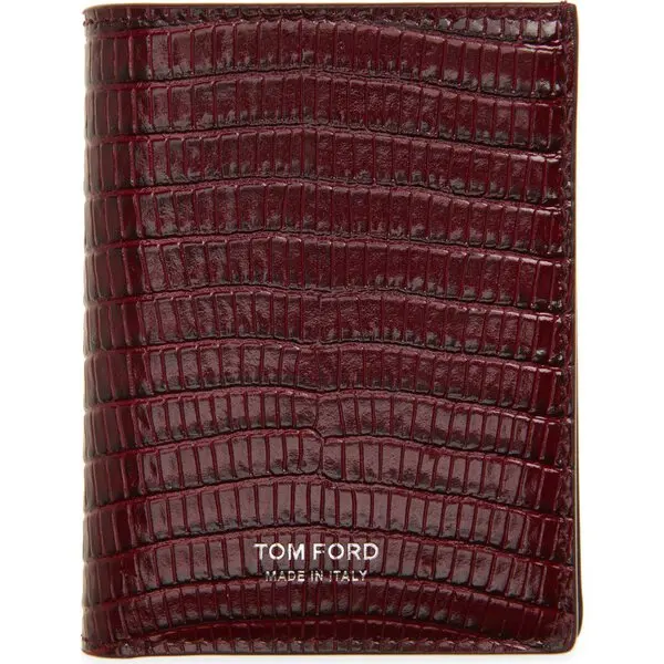 TOM FORD Lizard Embossed T-line Folding Card Holder - Rap Ruby Red