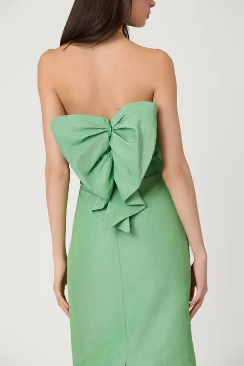 Shoshanna Strapless Taffeta Column Dress With Bow Detail