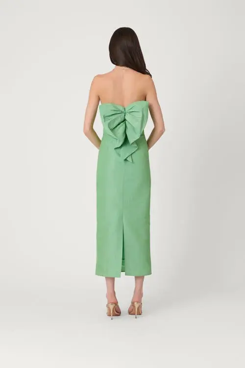 Shoshanna Strapless Taffeta Column Dress With Bow Detail