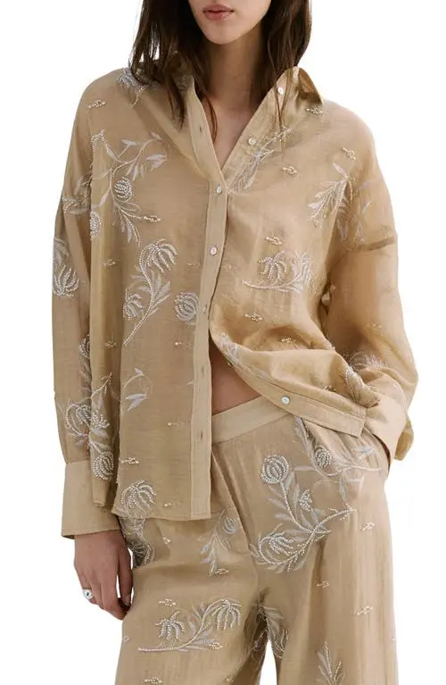 Mango Embroidered Lyocell Shirt - Beige