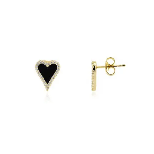 THE LOVERY FINE JEWELRY Mini Cz Halo Heart Stud Earrings - Onyx