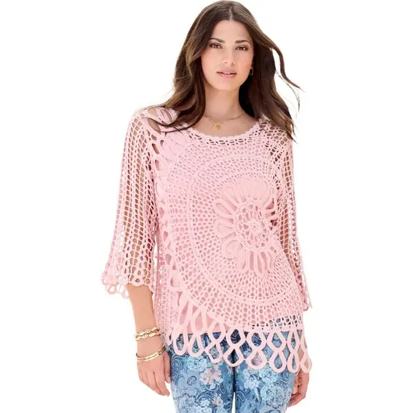 ROAMAN'S Crochet Sweater With Starburst Pattern - Soft Blush