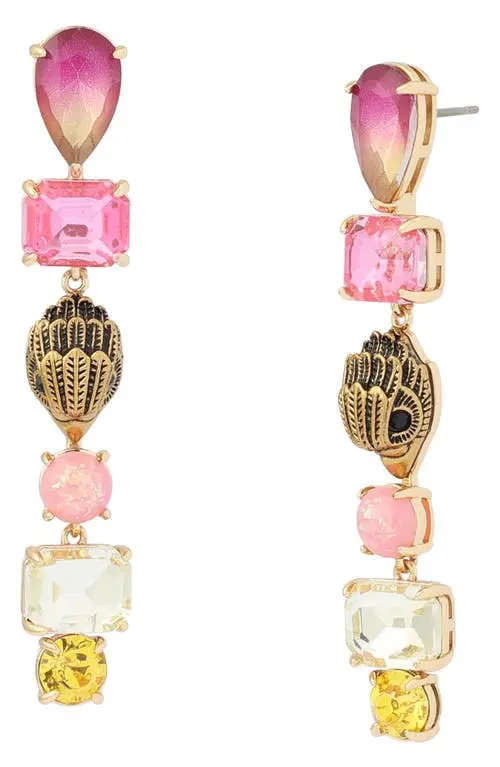 Kurt Geiger Eagle Motif Linear Drop Earrings - Pink Multi