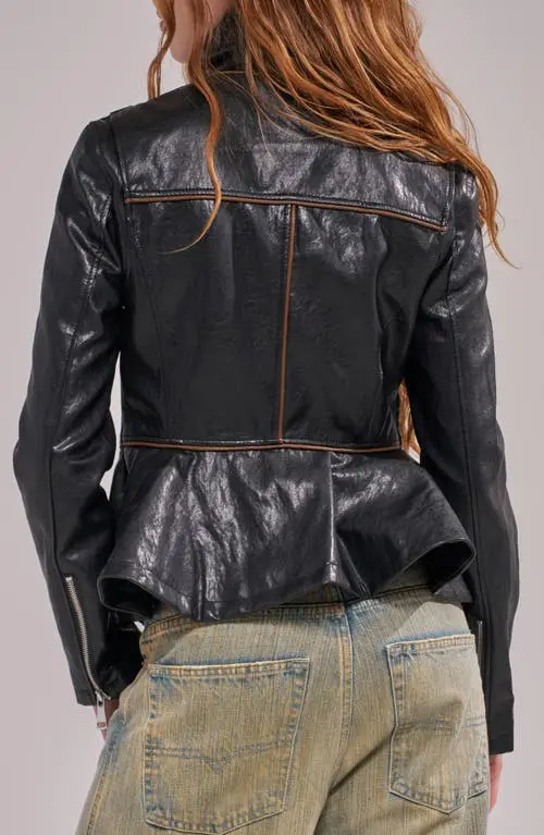 AZALEA WANG Ally Faux Leather Peplum Moto Jacket - Black