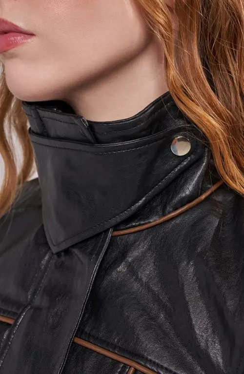AZALEA WANG Ally Faux Leather Peplum Moto Jacket - Black
