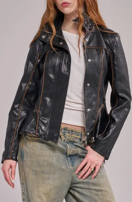 AZALEA WANG Ally Faux Leather Peplum Moto Jacket - Black