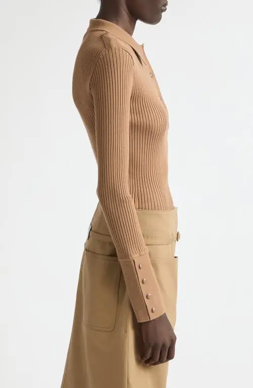COURREGES Long Sleeve Rib Polo Sweater