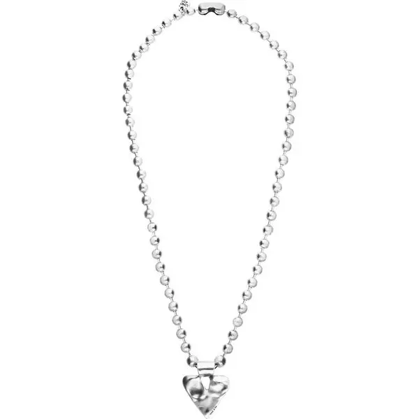 UNODE50 Long Sterling Plated Ball Necklace With Heart Detail - Silver