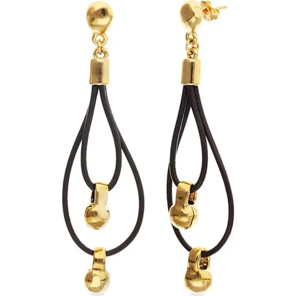 UNODE50 Double Long Leather Earrings With 18k -plated Dial Detail