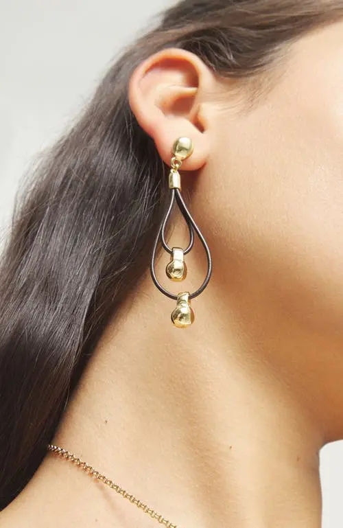 UNODE50 Double Long Leather Earrings With 18k -plated Dial Detail