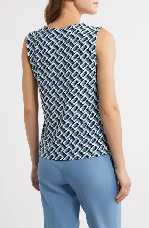 Anne Klein Geometric Print Pleated Neck Shell