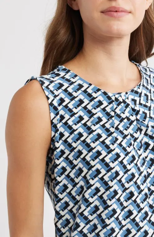 Anne Klein Geometric Print Pleated Neck Shell