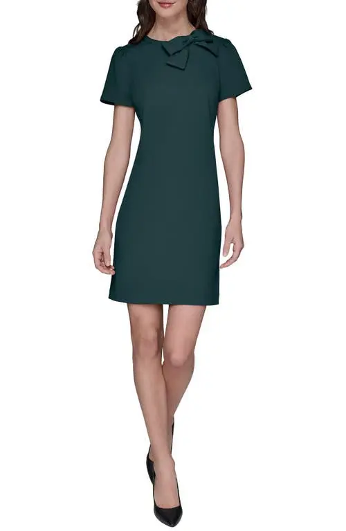 Karl Lagerfeld Paris Bow Accent Scuba Crepe Sheath Dress - Malachite