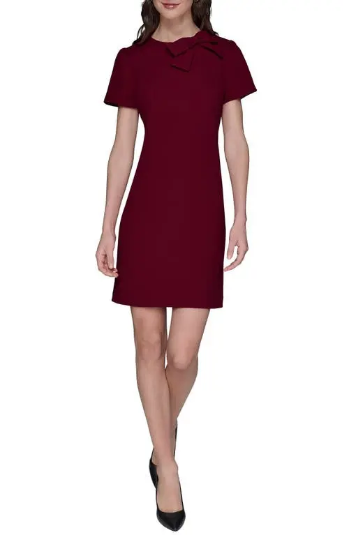 Karl Lagerfeld Paris Bow Accent Scuba Crepe Sheath Dress - Port