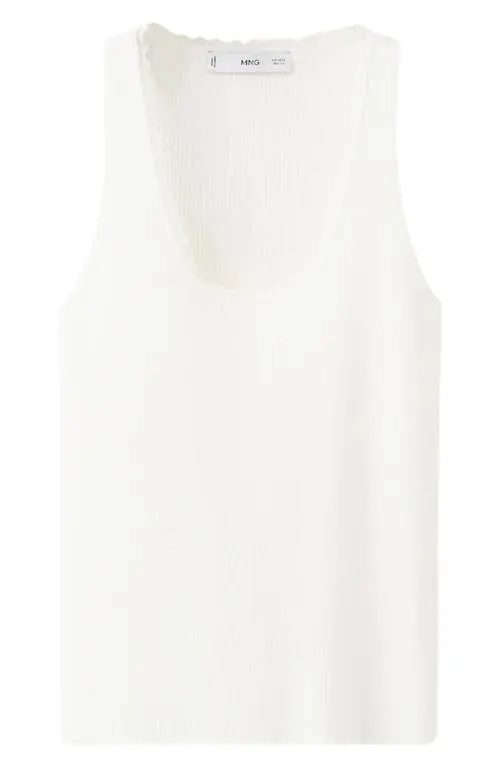 Mango Rib Knit Lace Trim Scoop Neck Tank - Ecru