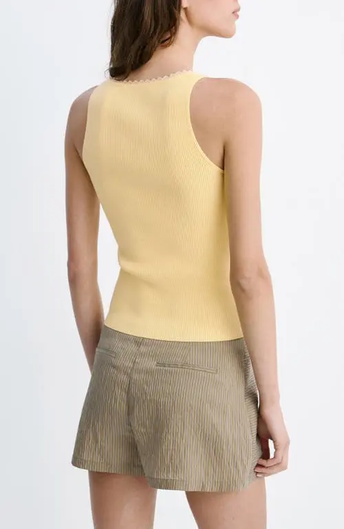 Mango Rib Knit Lace Trim Scoop Neck Tank - Yellow