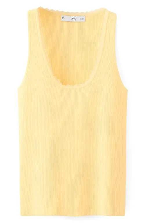 Mango Rib Knit Lace Trim Scoop Neck Tank - Yellow