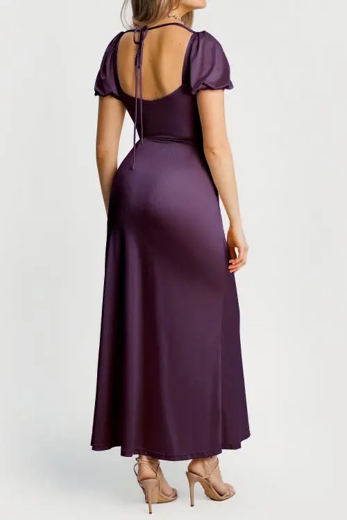 POPILUSH Sculpting Square Neck Maxi Dress With Sleeves And Built-in Shapewear - Violet