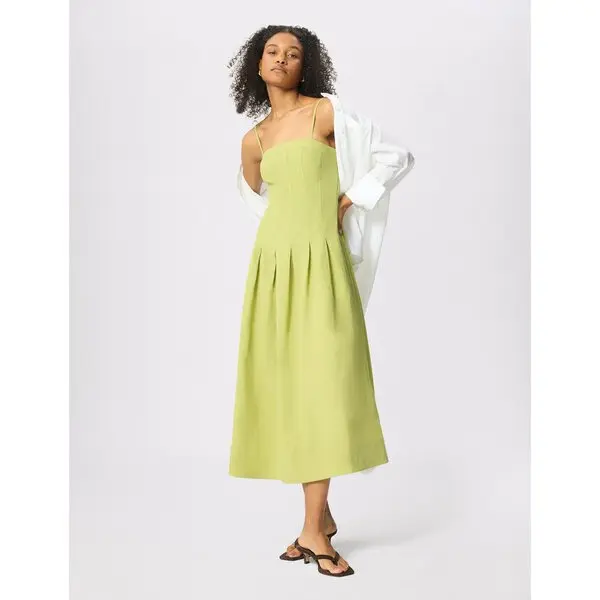 Whistles Linen Blend Waisted Midi Dress - Green