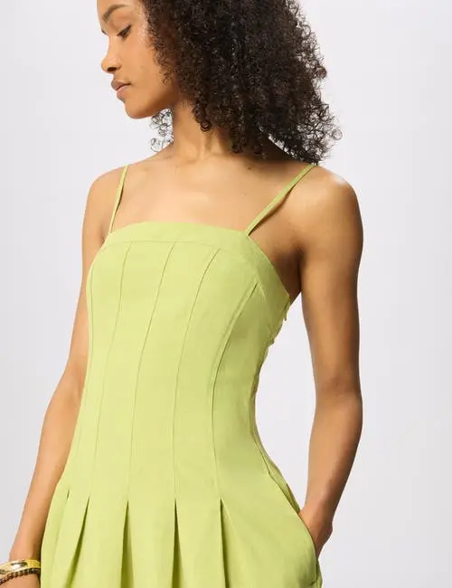 Whistles Linen Blend Waisted Midi Dress
