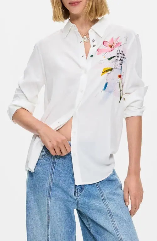 Desigual Screenprint Button-up Shirt - White