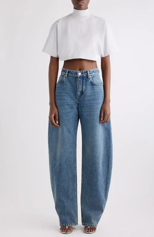 Alaïa Mock Neck Cotton Jersey Crop Top