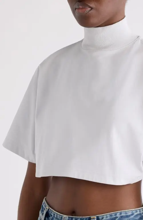 Alaïa Mock Neck Cotton Jersey Crop Top