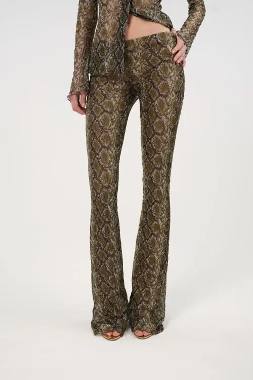 NOCTURNE Snake Print Low Rise Flare Trousers