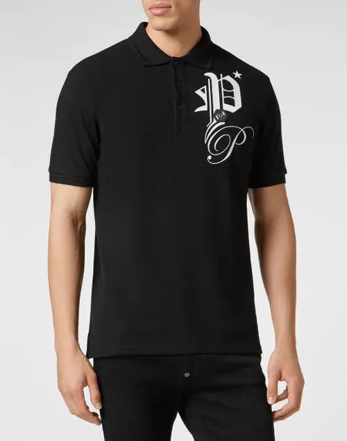 Philipp Plein Polo Shirt Ss Gothic Plein Pp Hexagon - Black