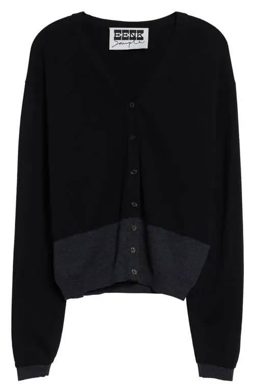 EENK Colorblock Wool V-neck Cardigan - Black