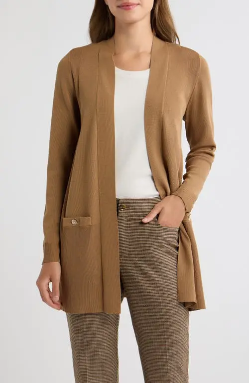 Anne Klein Open Front Cardigan With Button-detailed Pockets - Vicuna