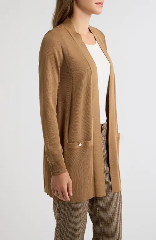 Anne Klein Open Front Cardigan With Button-detailed Pockets - Vicuna