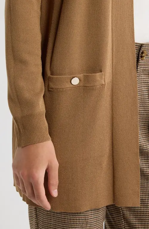 Anne Klein Open Front Cardigan With Button-detailed Pockets - Vicuna