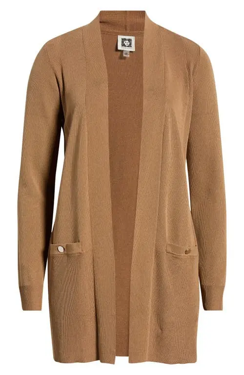 Anne Klein Open Front Cardigan With Button-detailed Pockets - Vicuna
