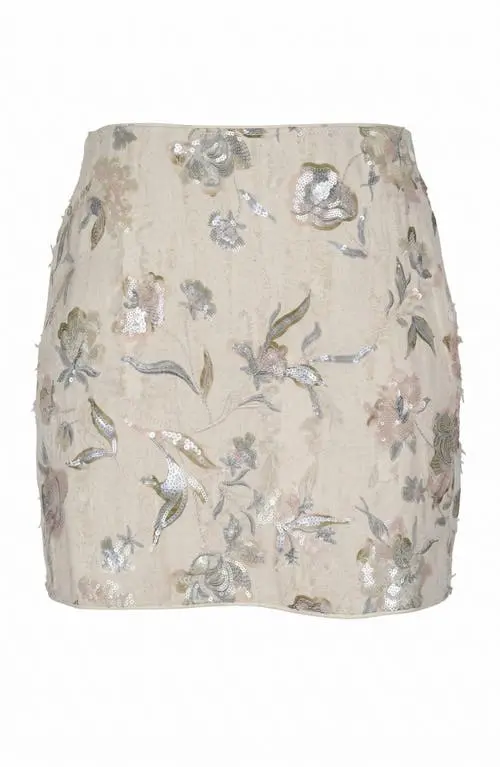 MODENAIRE Floral Embroidered Sequin Mini Skirt