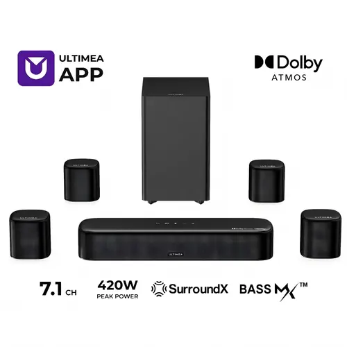 ULTIMEA Aura S5t 7.1ch Dolby Atmos Soundbar, 420w Surround Sound System With Subwoofer, 4 Speakers - Black