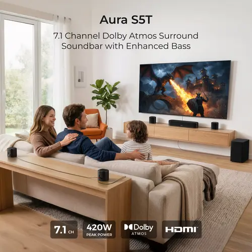 ULTIMEA Aura S5t 7.1ch Dolby Atmos Soundbar, 420w Surround Sound System With Subwoofer, 4 Speakers