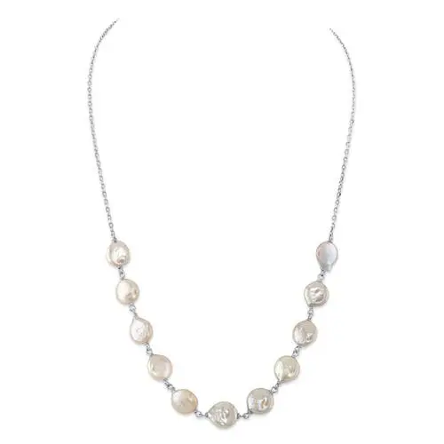 THE PEARL SOURCE White Freshwater Cultured Coin Pearl Necklace - Sterling Silver