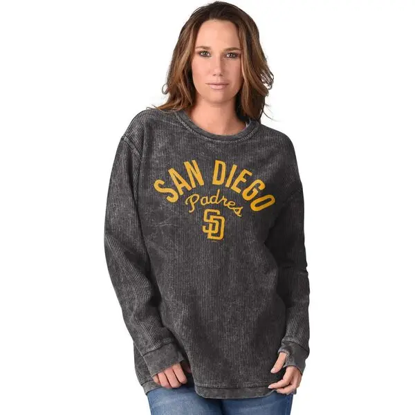 G-III 4HER BY CARL BANKS San Diego Padres Washed Corduroy Pullover Sweatshirt - Black