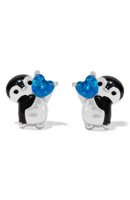 GIRLS CREW Penguin Heart Stud Earrings - Silver