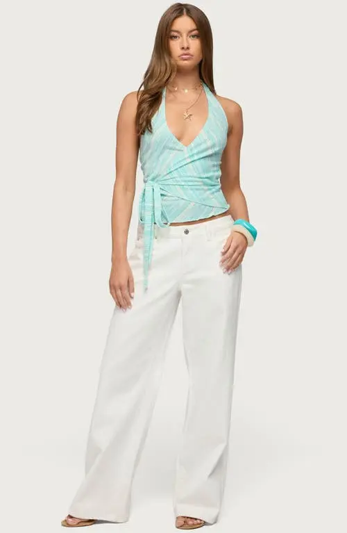 EDIKTED Relle Stripe Faux Wrap Crop Top
