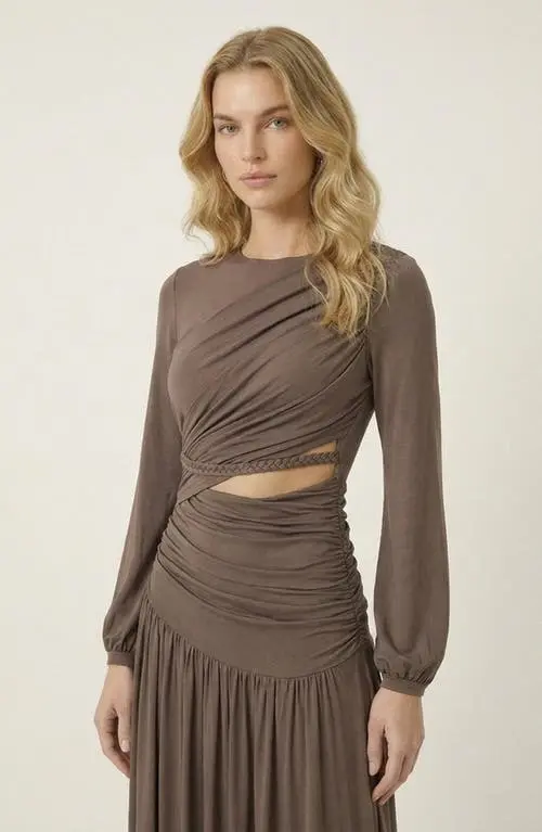 MODENAIRE Long Sleeve Slim Fit Maxi Dress