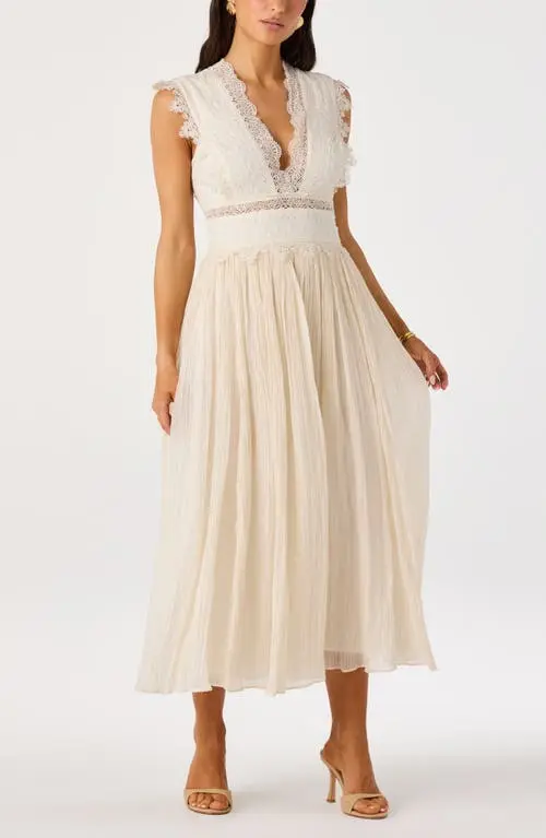 Astr The Label Eloise Mixed Media Lace Midi Dress