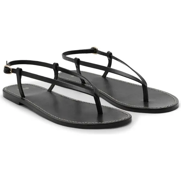 Mango Ankle Strap Thong Sandal - Black