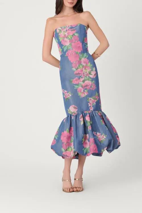 Shoshanna Rose Printed Chine Taffeta Midnight Julieanne Dress - Navy Multi