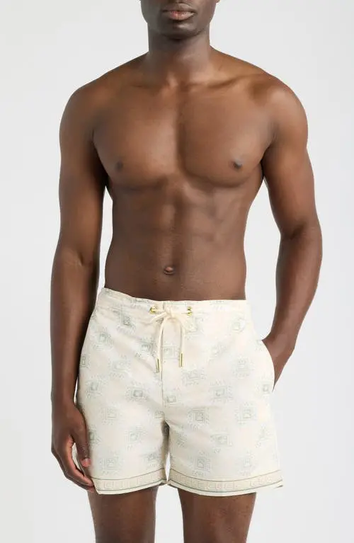 CHE Oceano Tile Print Swim Trunks - Ecru- 17