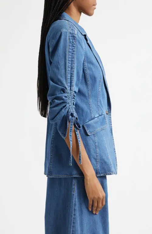 Cinq À Sept Norah Ruched Sleeve Denim Blazer
